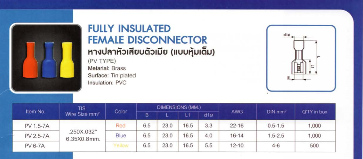 ĐẦU NỐI CÁP (COSSE) BỌC NHỰA T.LUG PV1.5-7A, PV2.5-7A, PV6-7A (Dây 1.5Mm2, 2.5Mm2, 6Mm2 - F2 ...